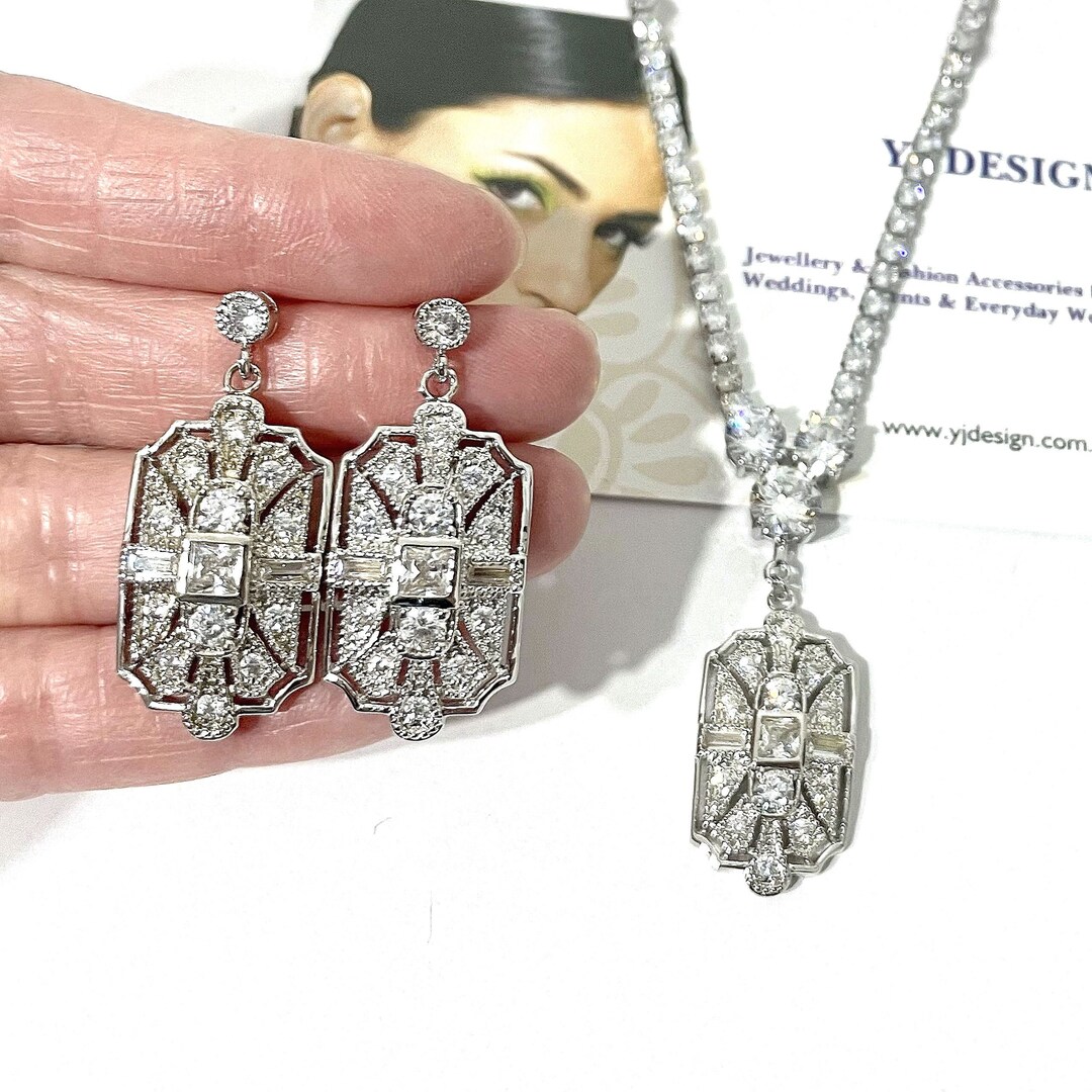 Art Deco Bridal Jewelry, 1920s Vintage Style Statement Necklace, Gatsby ...