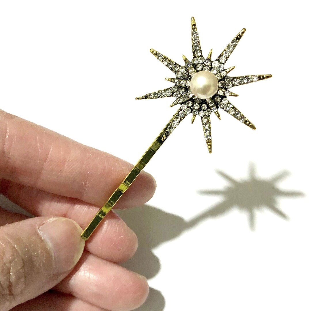 Crystal Star Bridal Hair Pin, Starburst Wedding Gold Hair Pin, Ivory ...