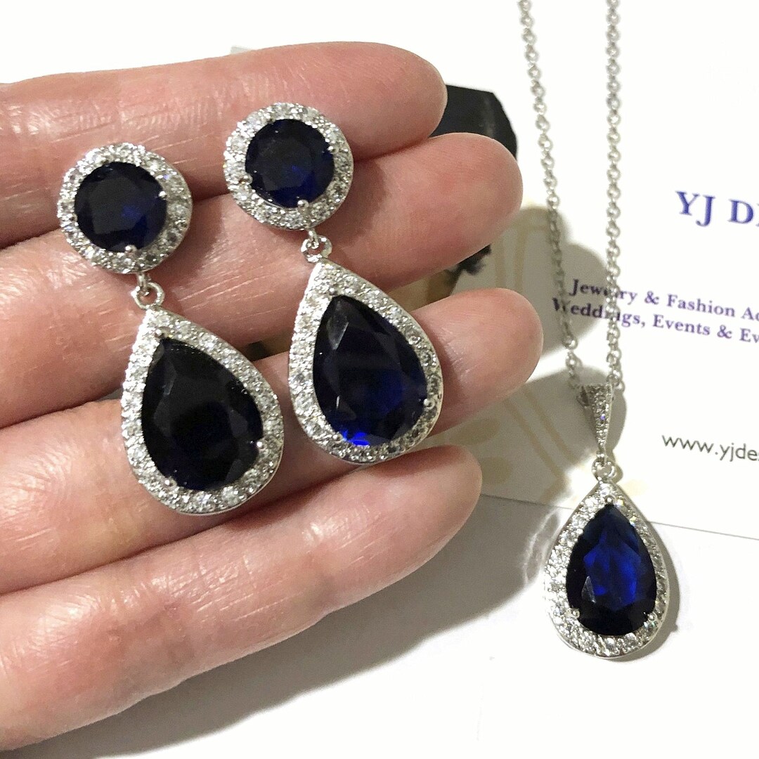 Joyería nupcial algo azul pendientes de novia azul zafiro - Etsy España