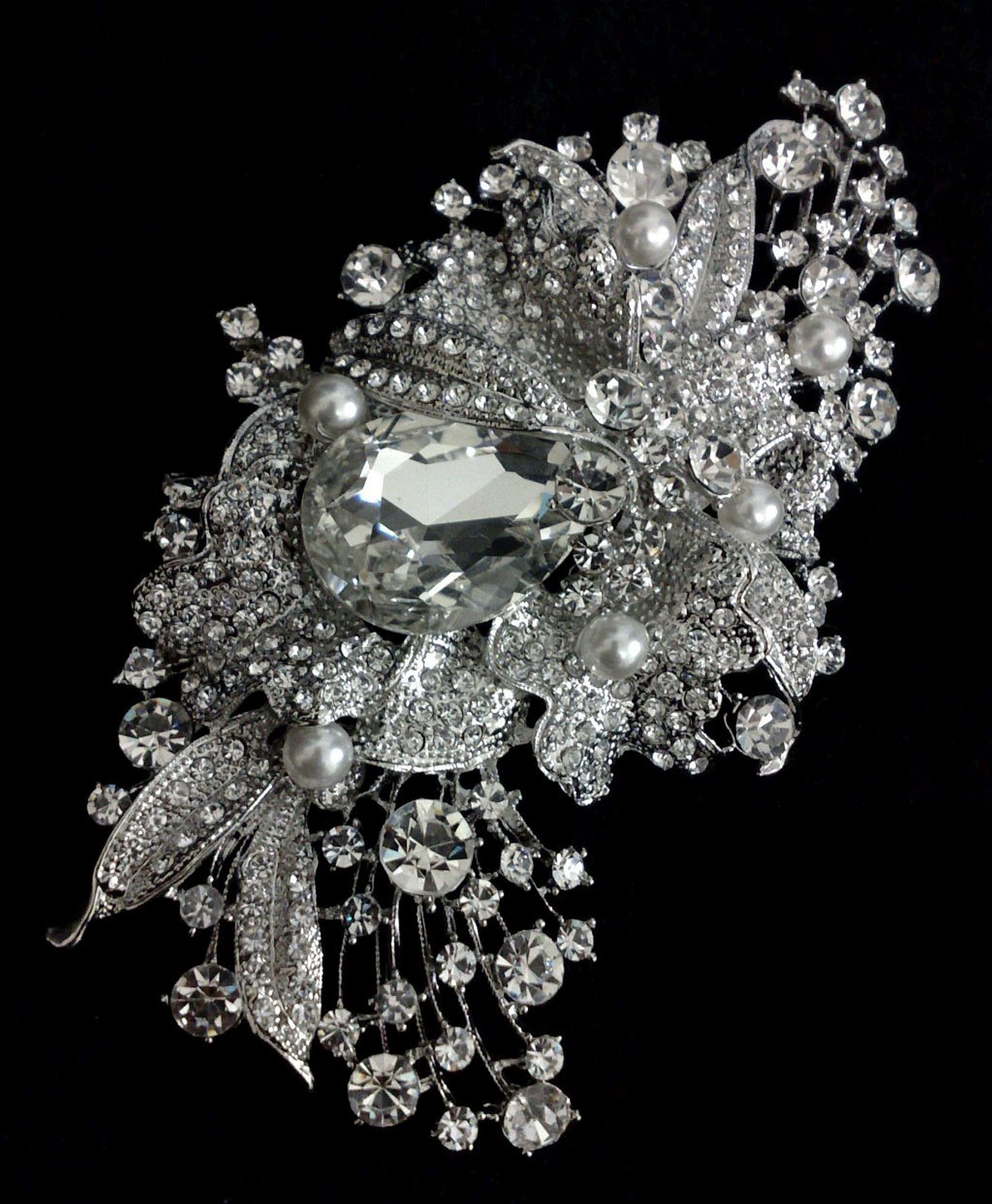 Crystal Bridal Brooch, Boho Vintage Wedding Broach, Leaves Broach ...