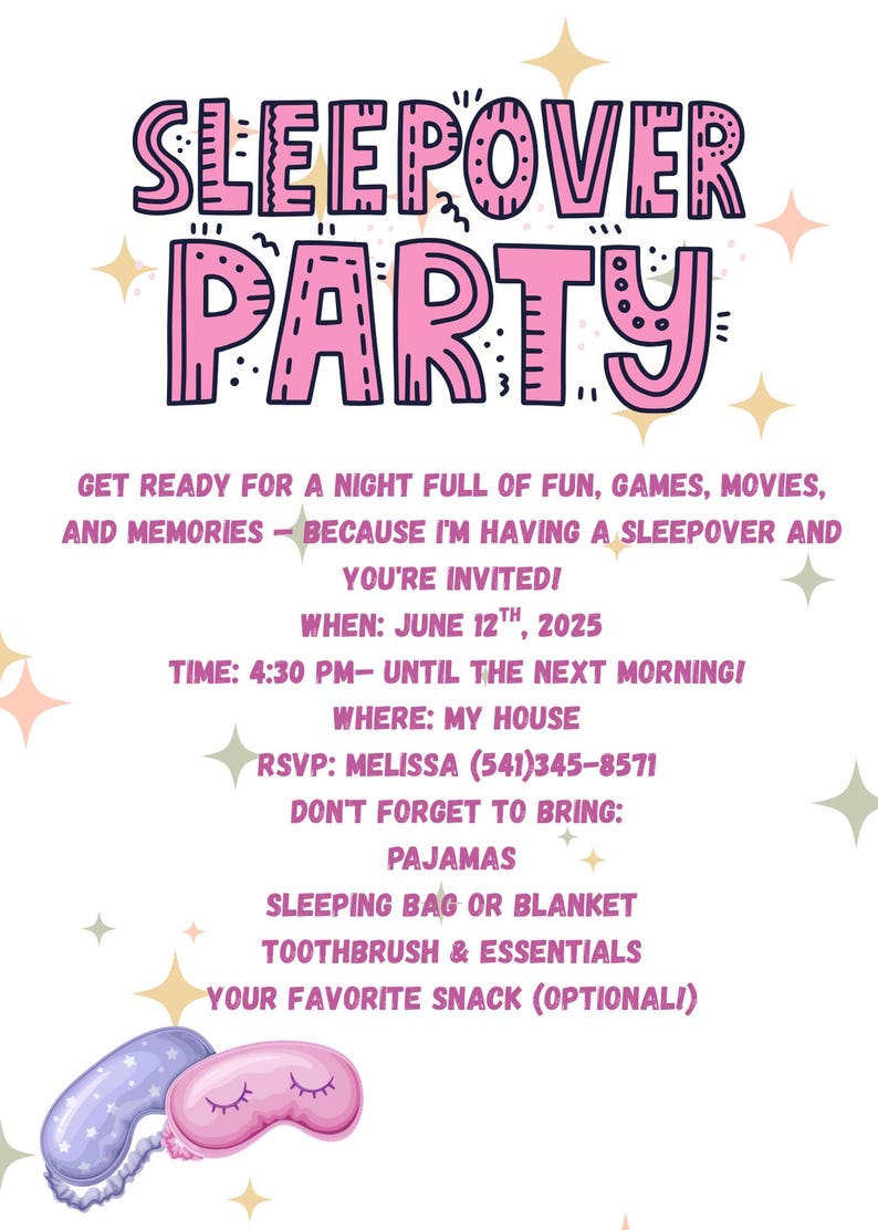 Sleep Over Party Invitation - Etsy