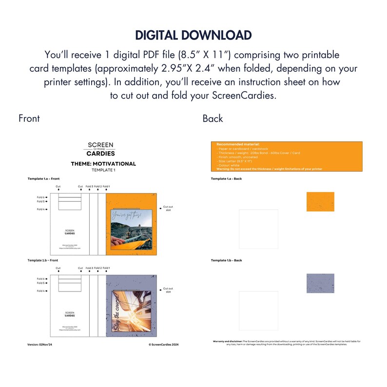 Printable Motivation Cards, Daily Affirmation Templates (digital ...