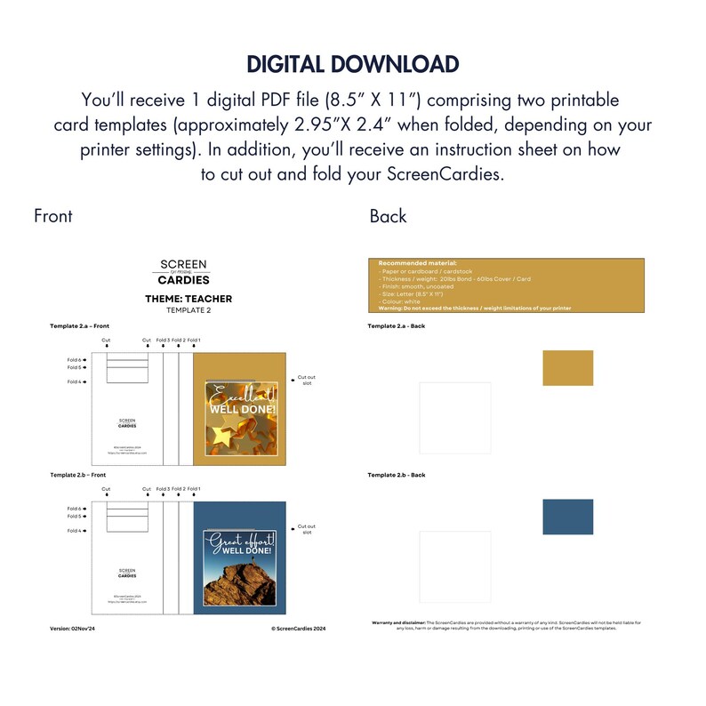 Printable Teacher Reward Cards, Motivational Student Cards (digital ...