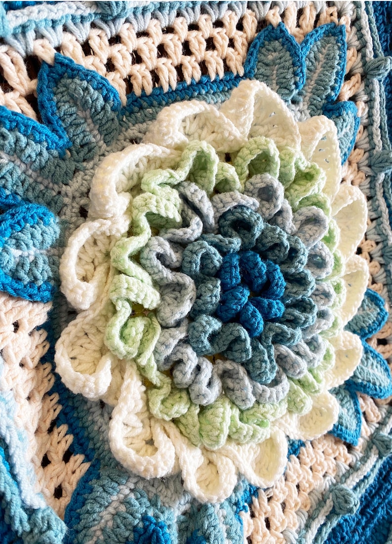 Handmade Crochet Large Blanket for Sale, 3D Peony Granny Square Blanket ...