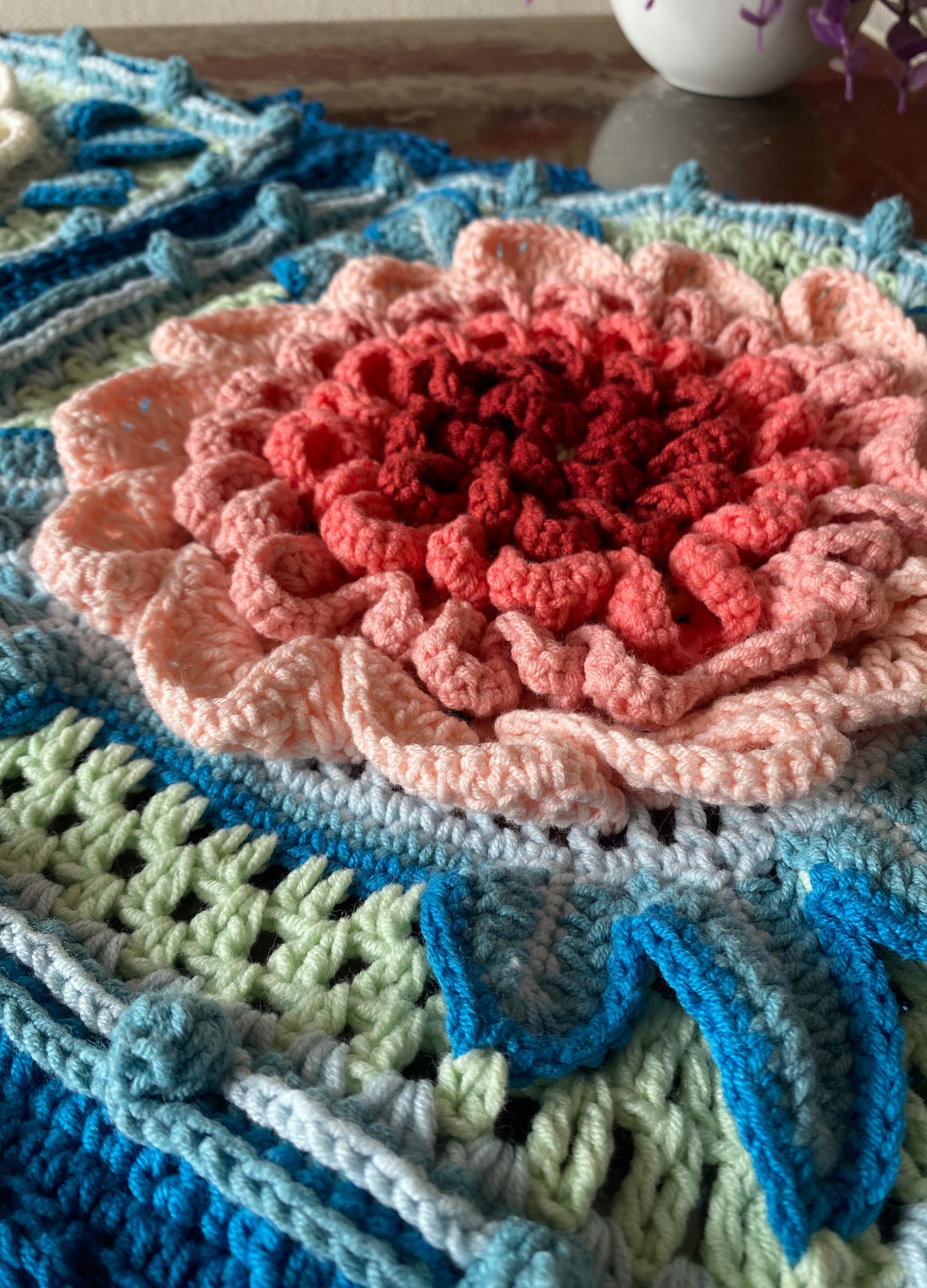 Handmade Crochet Large Blanket for Sale, 3D Peony Granny Square Blanket ...