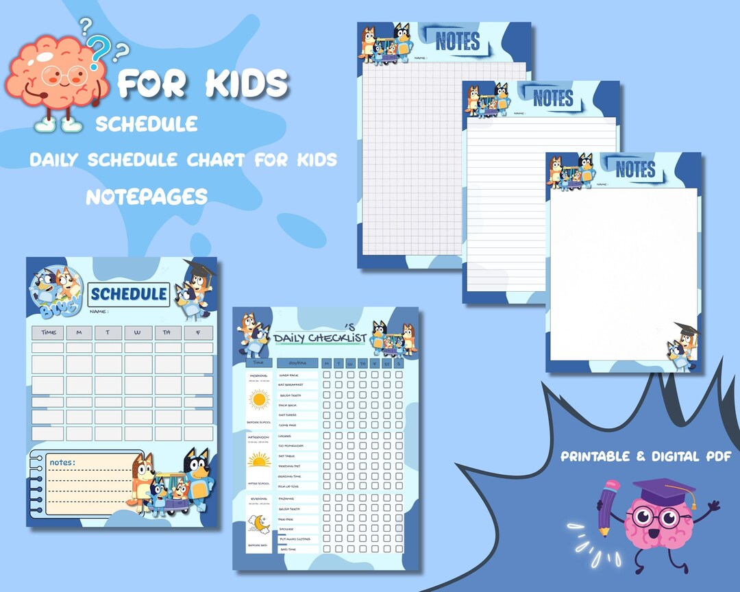 Bluey Worksheet Schedule for Kids Editable Daily Checklist Note Pages ...