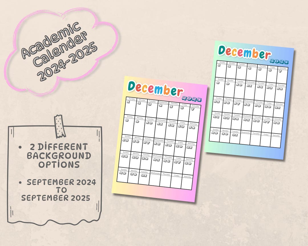 ACADEMİC CALENDER CALENDER 2024-2025 Printible Academic Calender - Etsy
