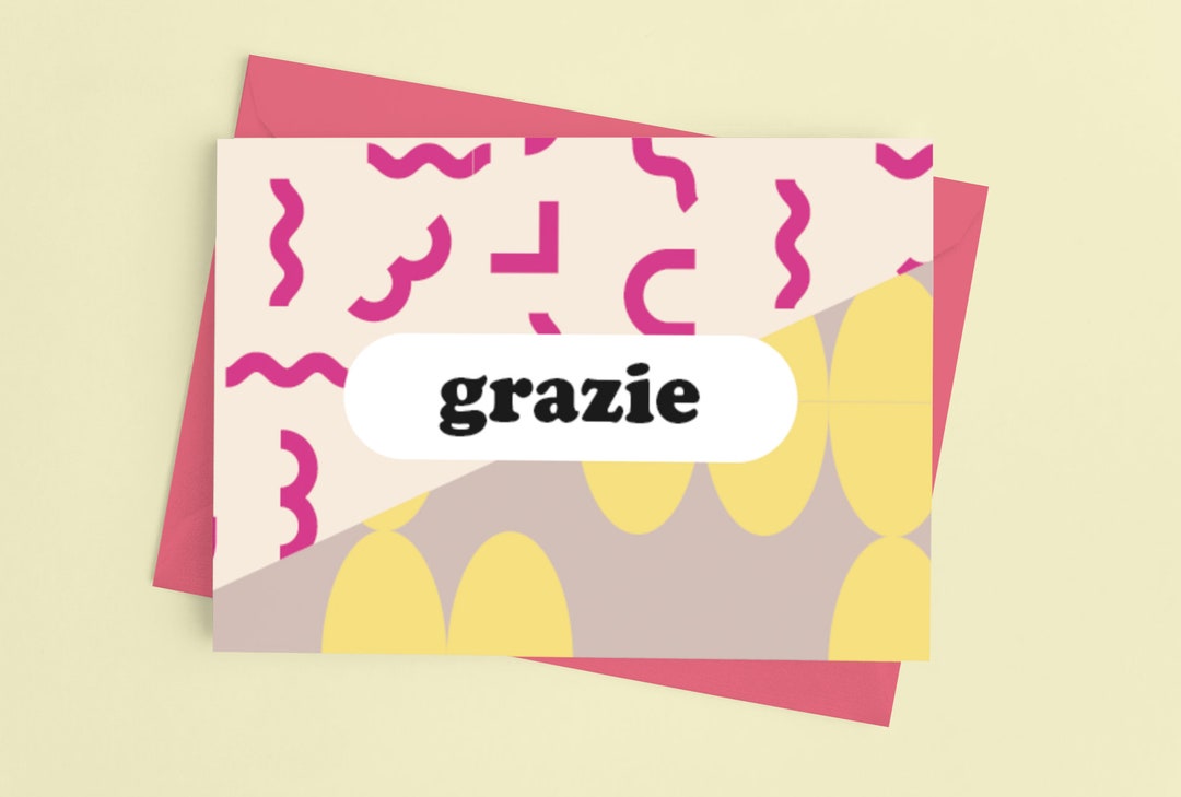 Modern Colourful Grazie Card | Printable Cool Pattern Italian Thank You ...