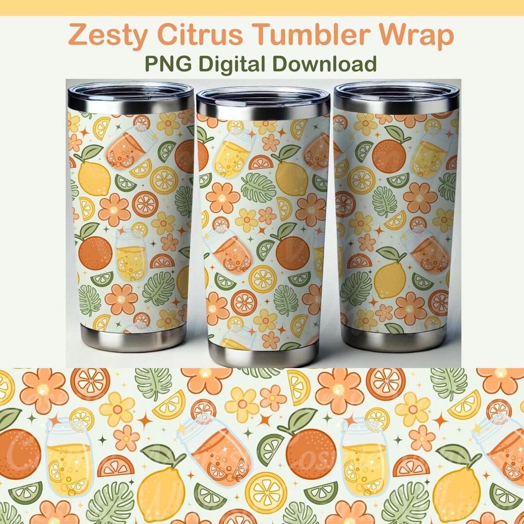 Citrus Juice Tumbler Wrap Retro Floral Summer Fruit Zesty Lemons ...