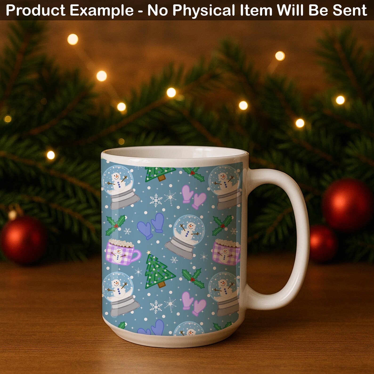 Cozy Cool Icy Blue Winter Snow Globe, Cocoa and Mittens Pattern Hand ...