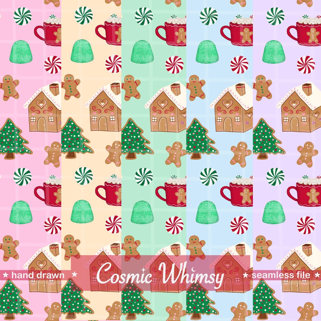 Bundle of Kawaii Gingerbread Christmas Digital Paper | 5 Seamless ...