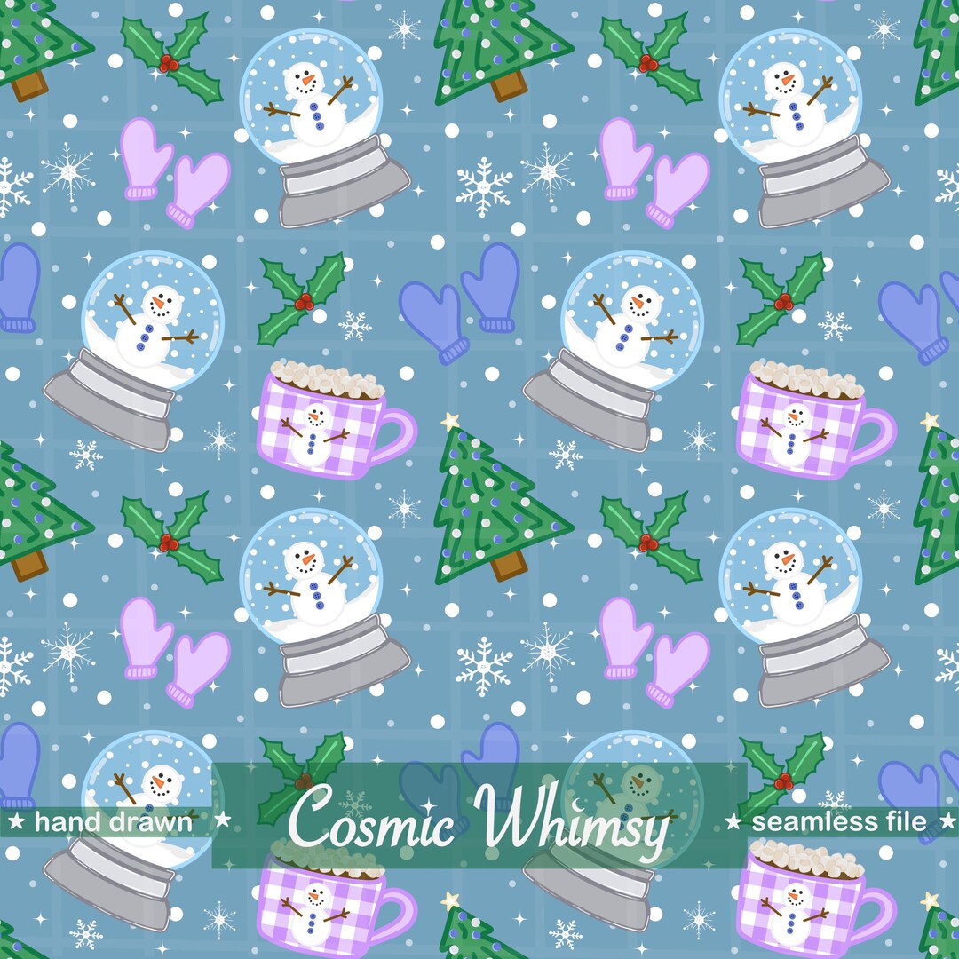 Cozy Cool Icy Blue Winter Snow Globe, Cocoa and Mittens Pattern Hand ...