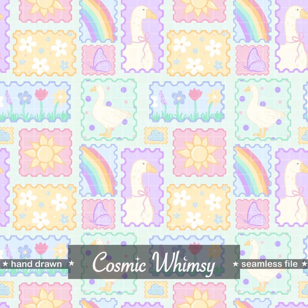 Silly Goose Spring Seamless Pattern Hand Drawn Pastel Cottagecore Stamp ...
