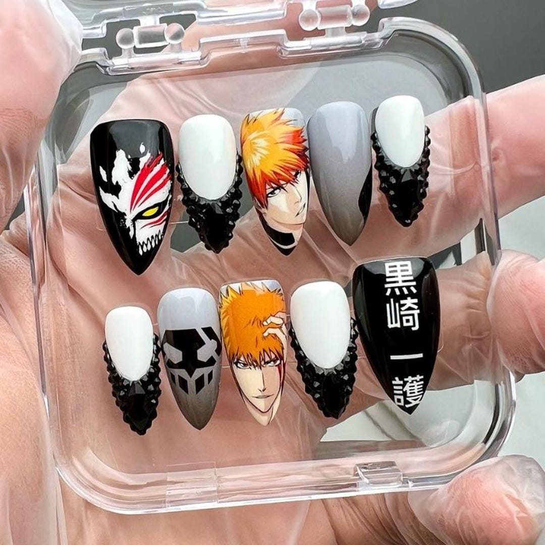 Bleach Hero Dual Ichi.go Anime Arcylic Nail Box Set, Handmade Press on ...