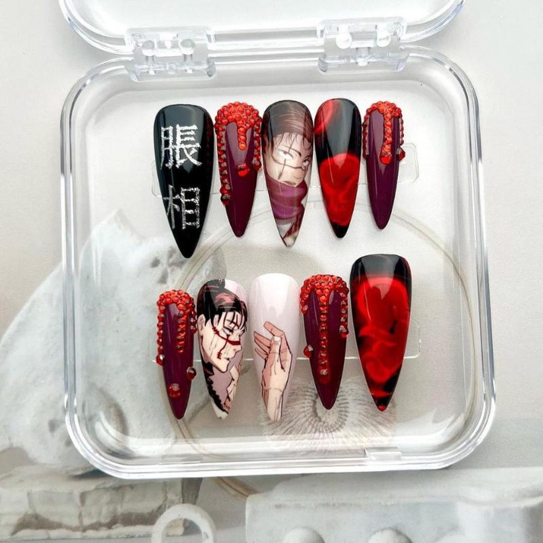 Choso Blood Artistry Anime Arcylic Nail Set, Gel Nails, Handmade Press ...