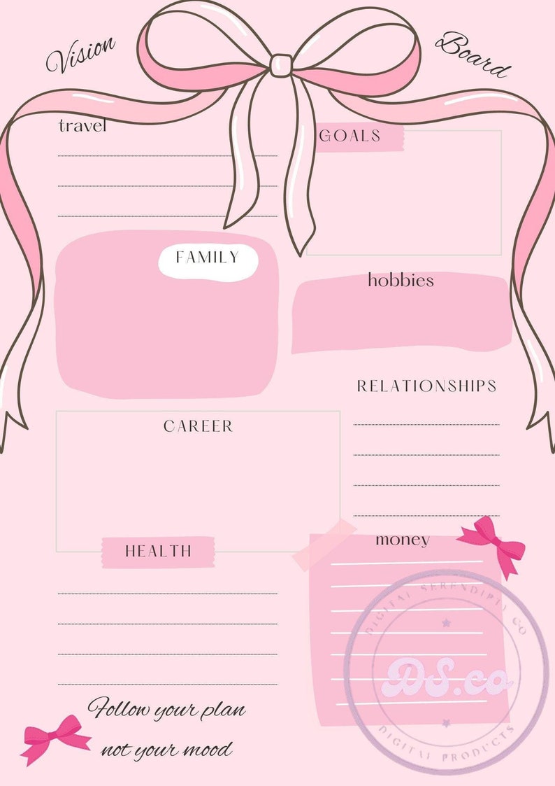 Pink Bow Vision Board - Etsy