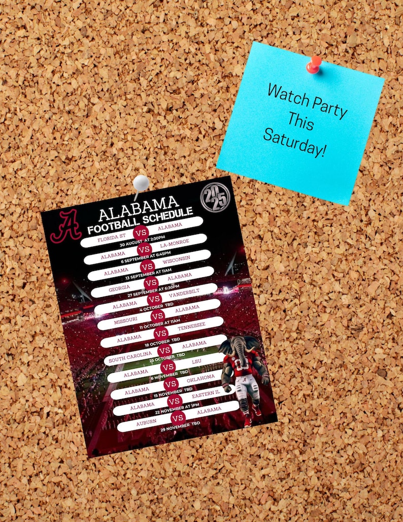 2025 Alabama Football Schedule: College Game Day Printable (digital ...