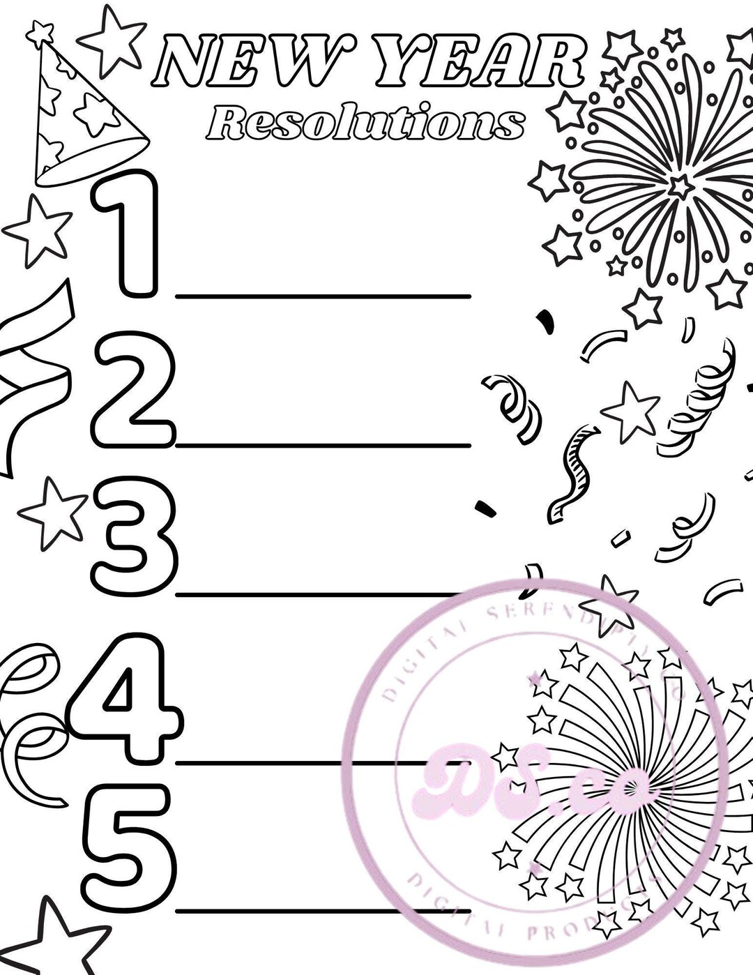 New Year Resolutions Coloring Page - Etsy