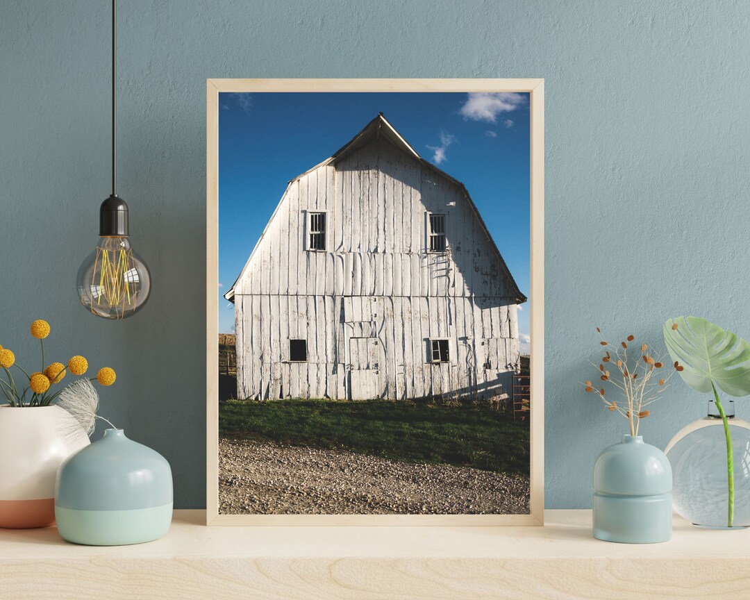 Beautiful Country Barn - White Barn Landscape Art - Barn Print - Living ...