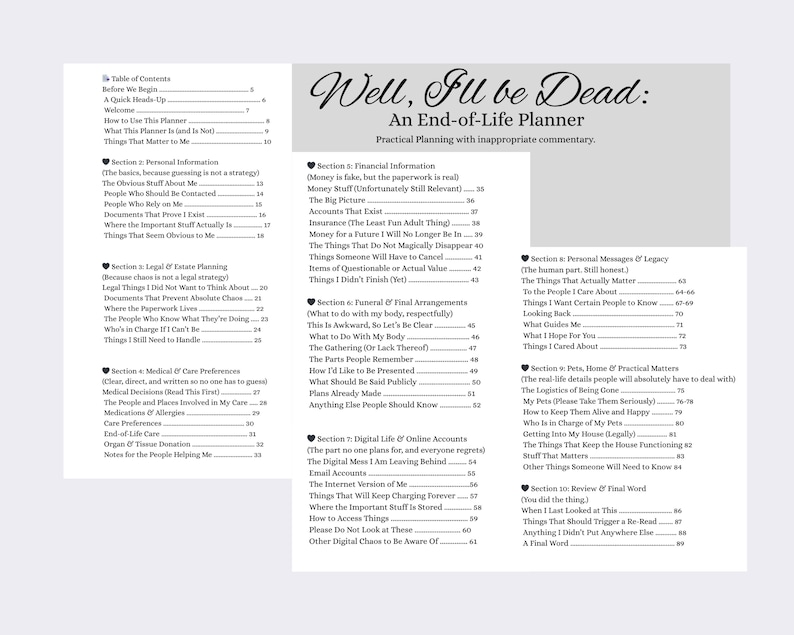 Well, I’ll Be Dead – Dark Humor End of Life Planner | Fillable ...