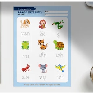 Printable Thai Worksheets - 30 Words in Animals Category - Etsy