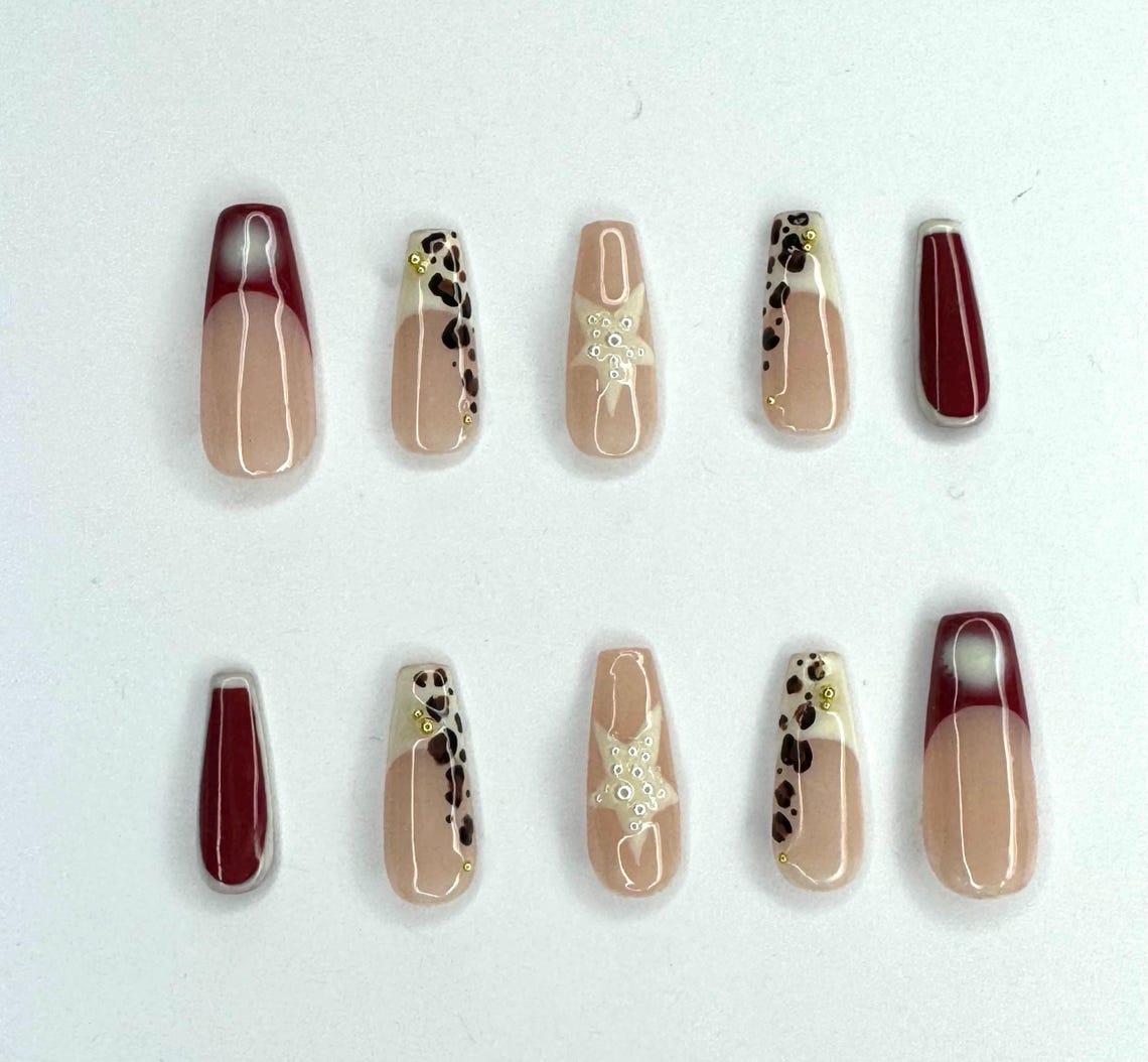 Rockstar Cheetah Set| Medium Length Coffin Nails| Handmade, Reusable ...