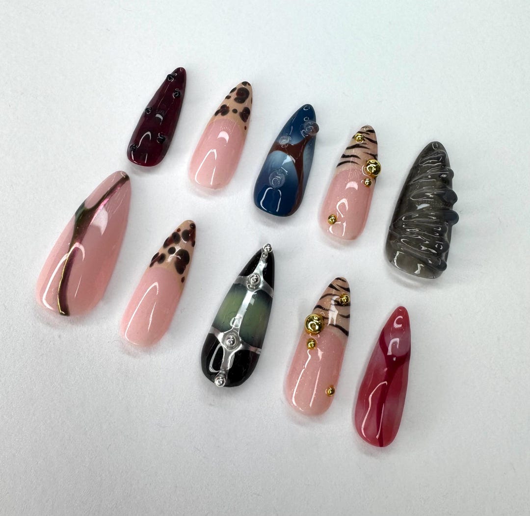 Cheetah Metal Set| Medium/ Long Length Coffin Nails| Handmade, Reusable ...