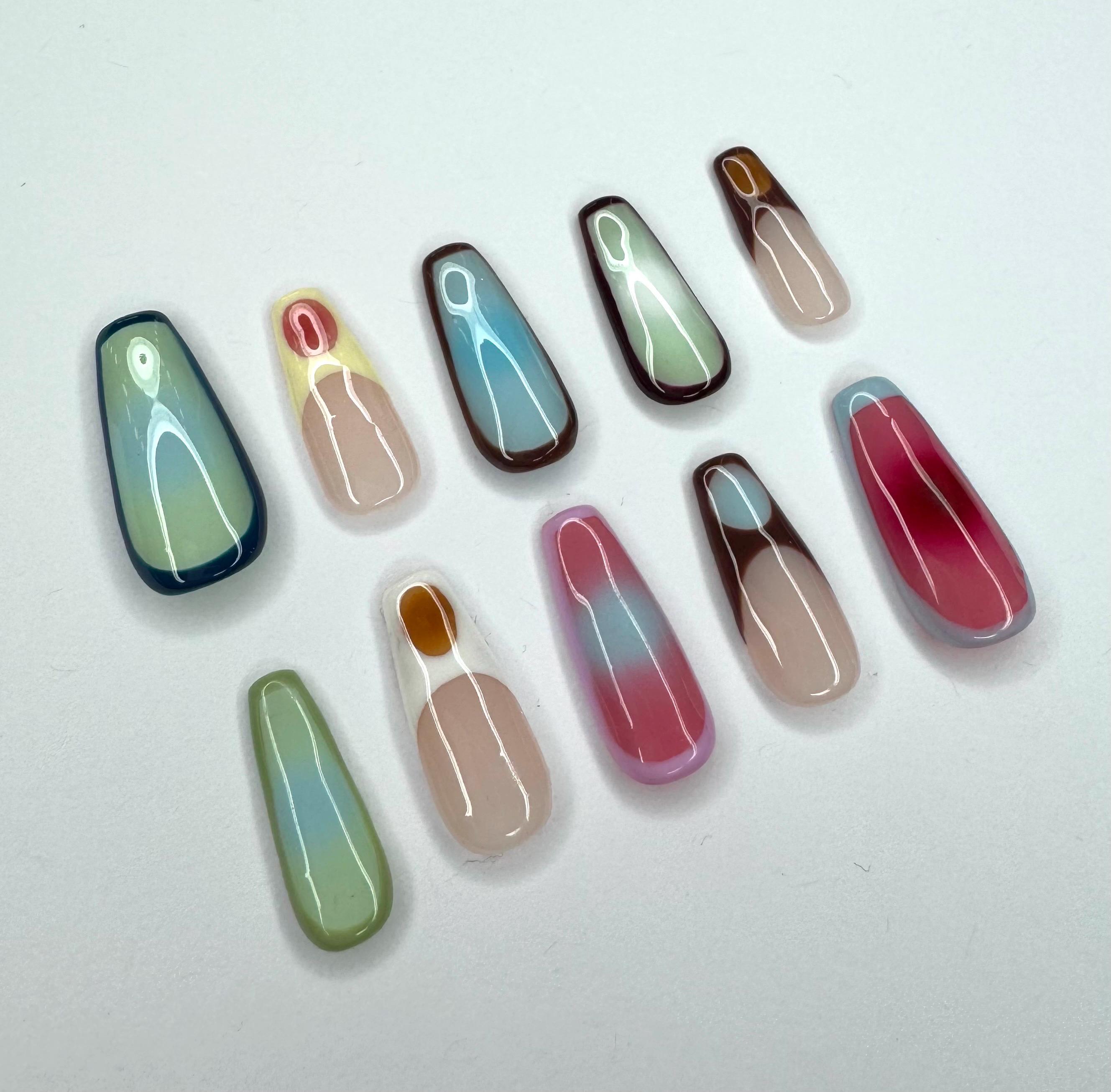 Aura Set| Medium Length Coffin Nails| Handmade, Reusable Press Ons | - Etsy