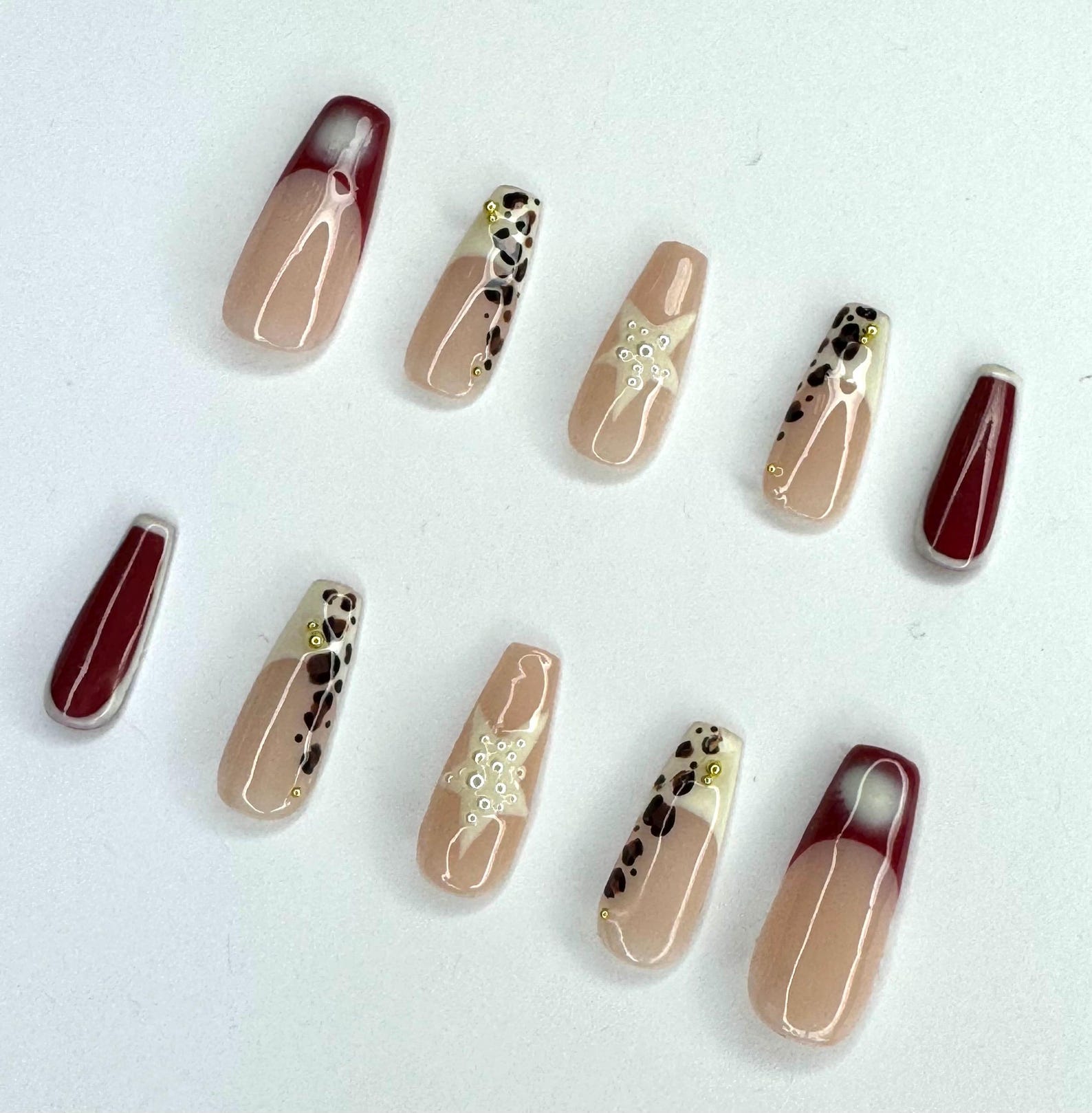Rockstar Cheetah Set| Medium Length Coffin Nails| Handmade, Reusable ...