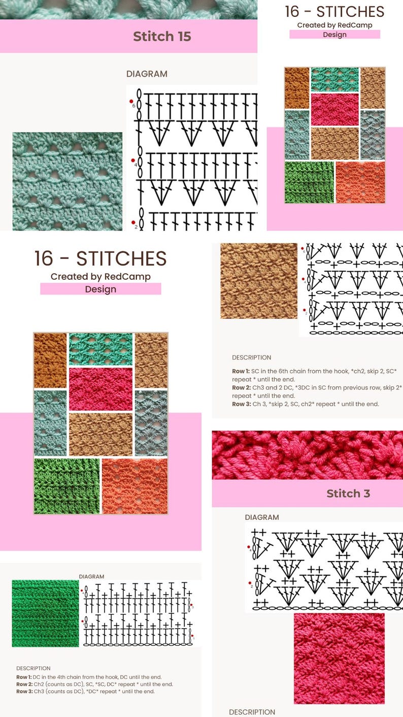 21 Crochet Stitches Guide: Lace, Shell, & 3D Patterns (PDF EBOOK) - Etsy