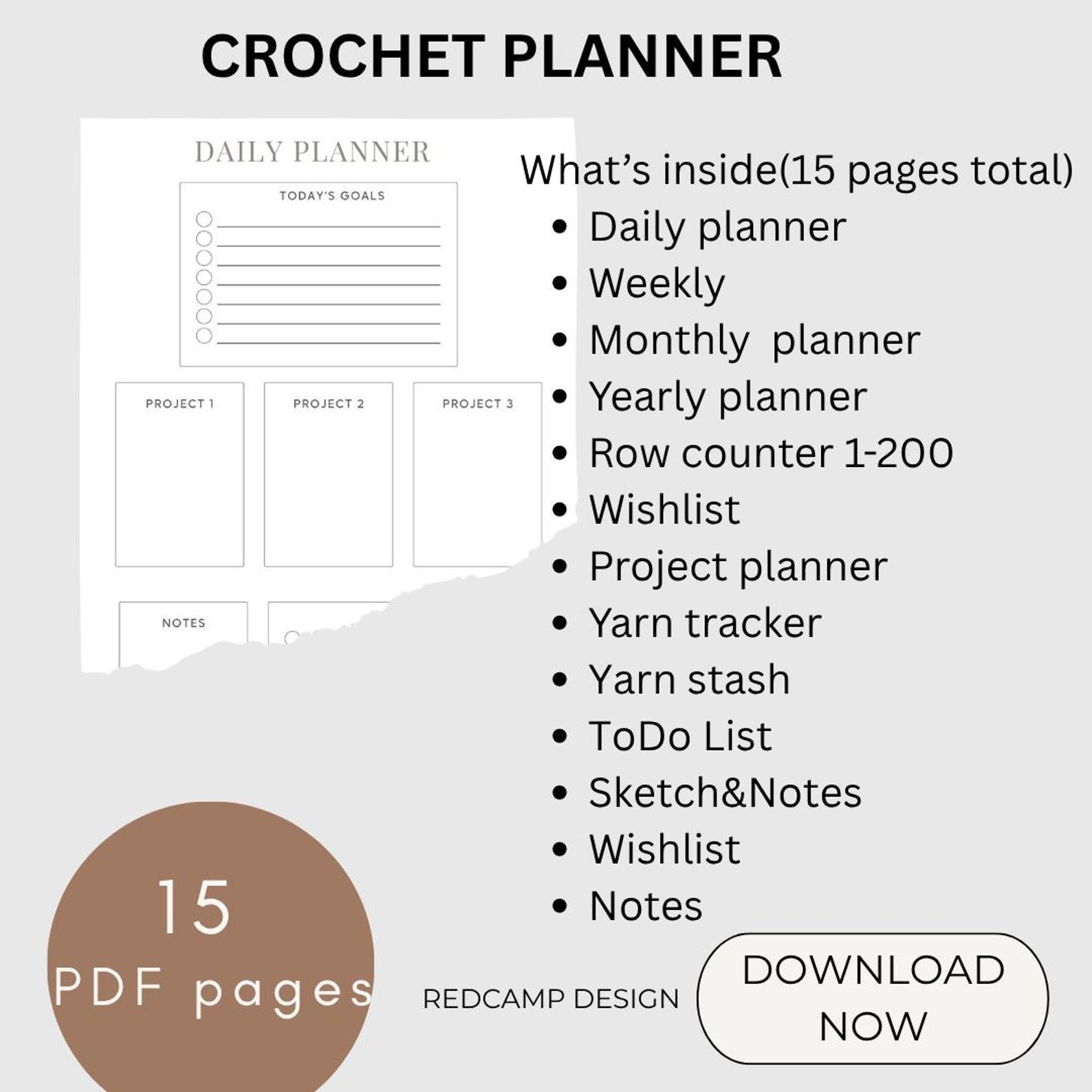 CROCHET PLANNER- Crochet Planner PDF, Printable Crochet Planner ...