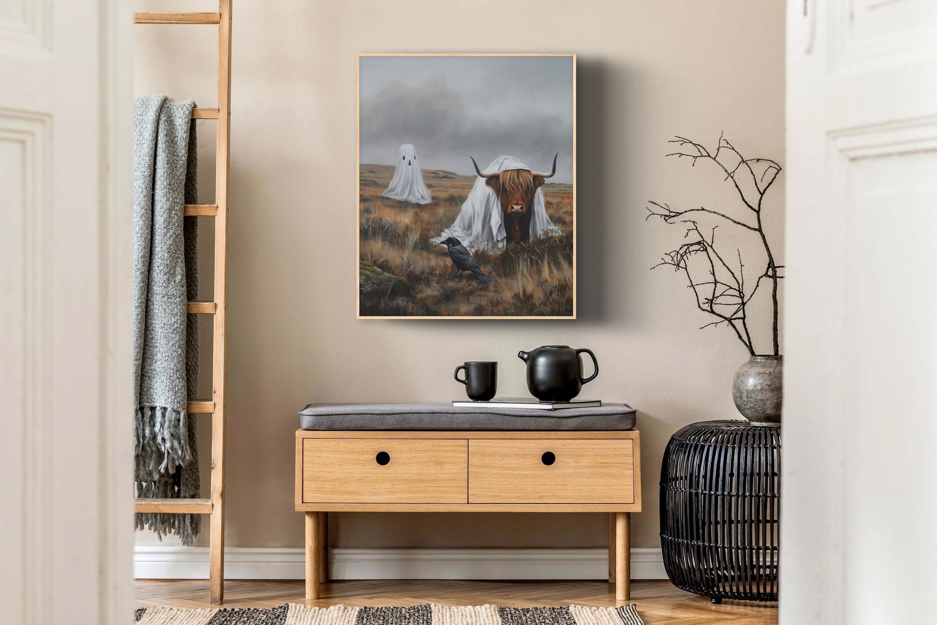 Highland Cow | Autumn Art | Cute Ghost | Raven Art | Cottage Core Art ...