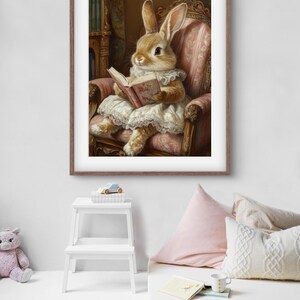 Bunny Library | Easter Art | Spring Wall Decor | Nursery Wall Art ...