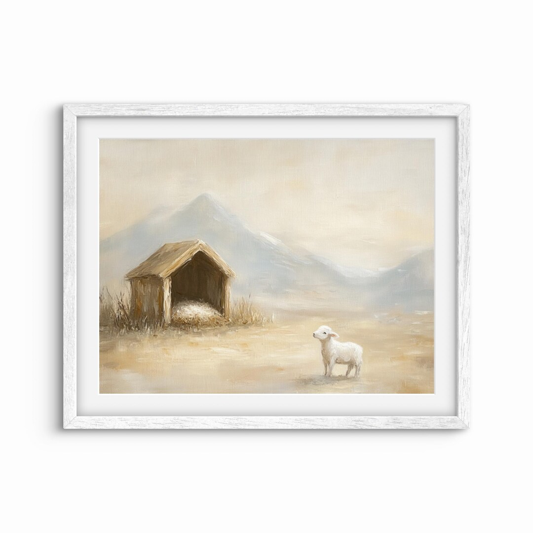 Nativity Manger Lamb Oil Painting, Christian Christmas Art (digital ...