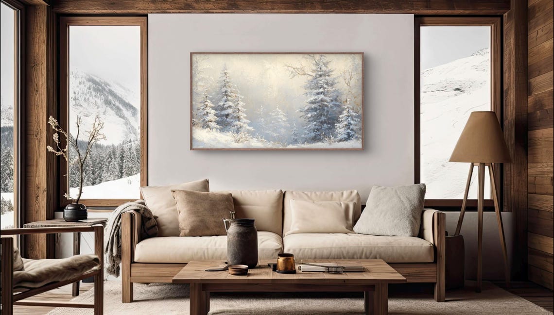 Frame TV Art Neutral Winter Snowy Trees Christmas Frame TV Art - Etsy