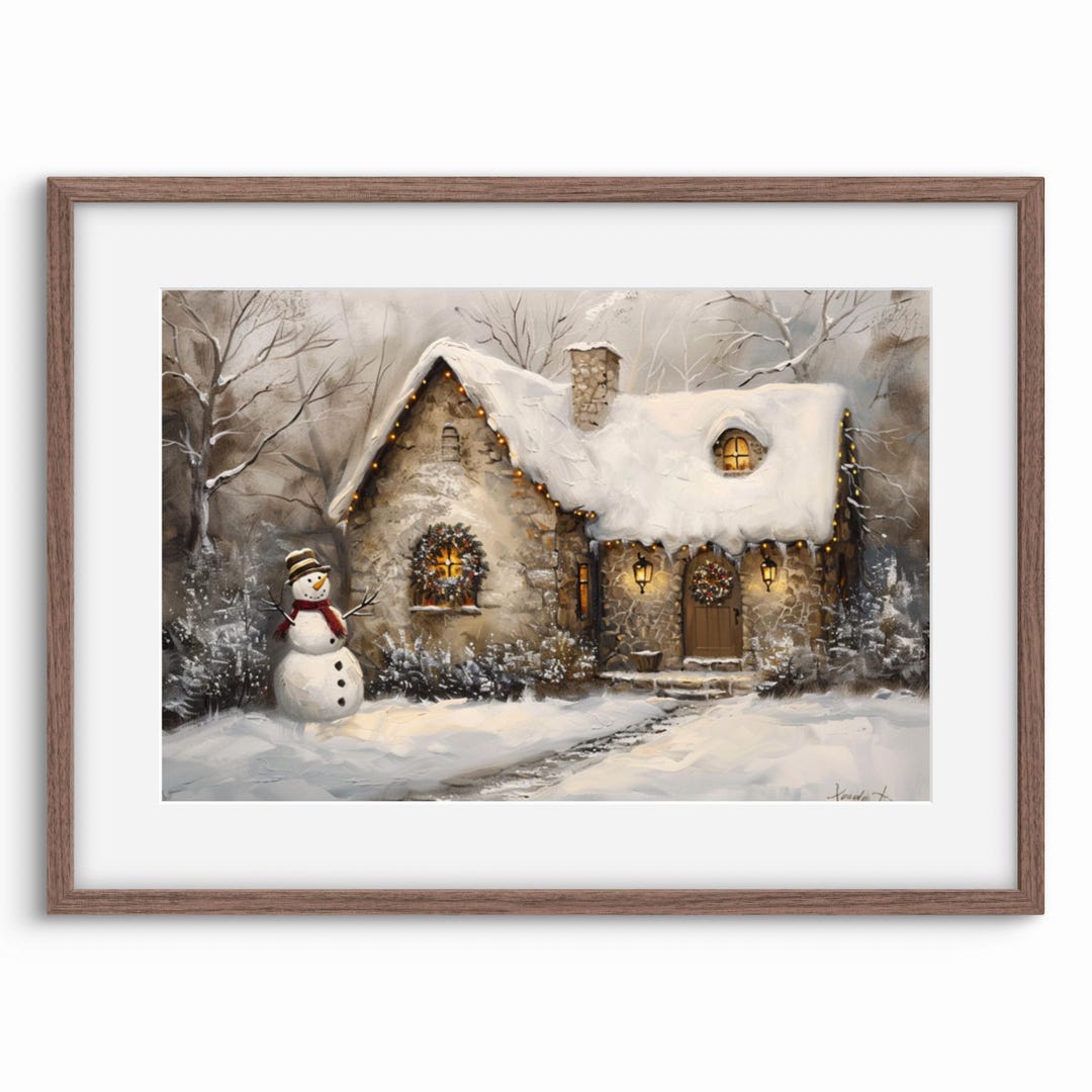 Snowman Winter Cottage PRINTABLE Wall Art | Vintage Winter Home Decor ...