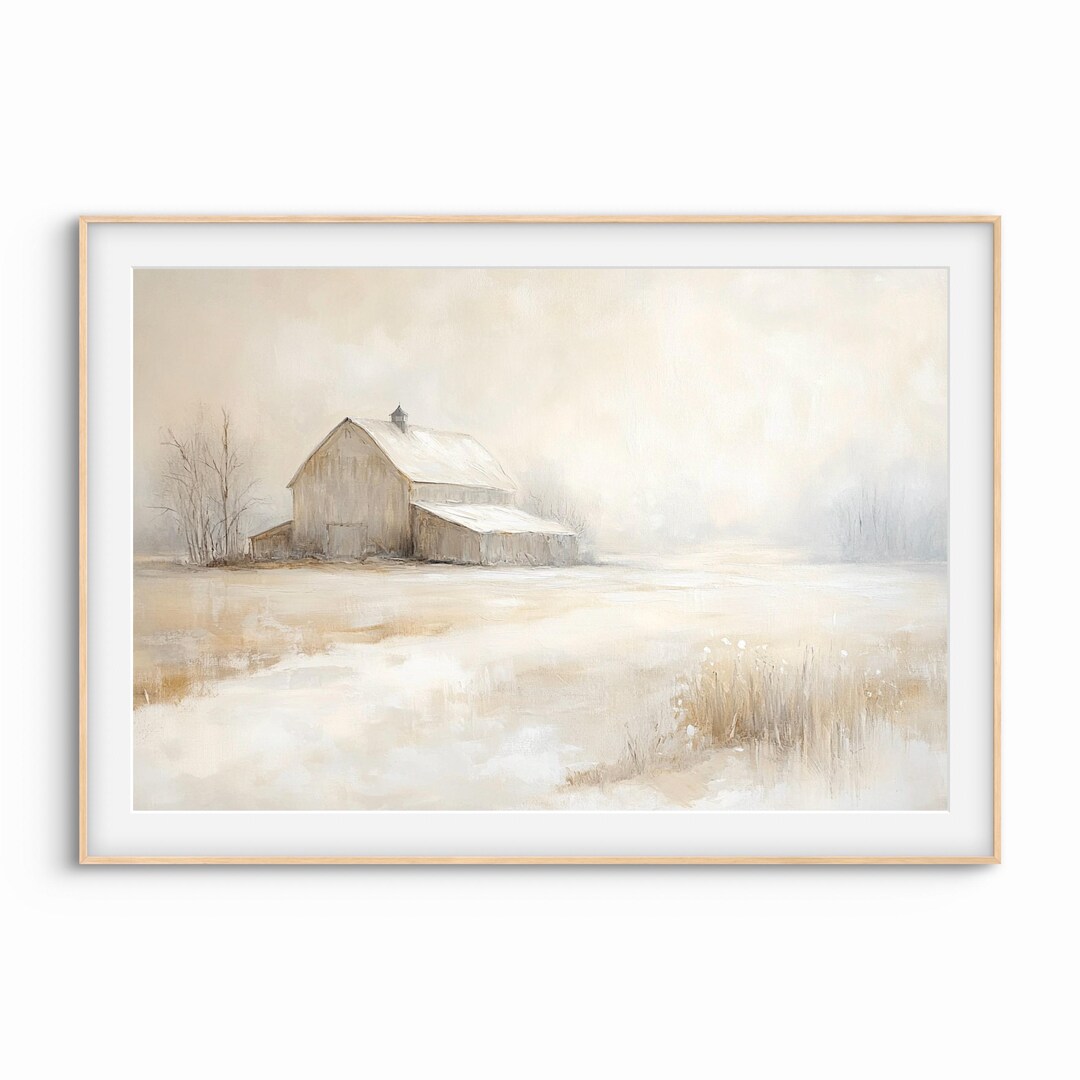 Ethereal Farmhouse Art | Foggy Barn | Winter Art | Vintage Art | Oil ...
