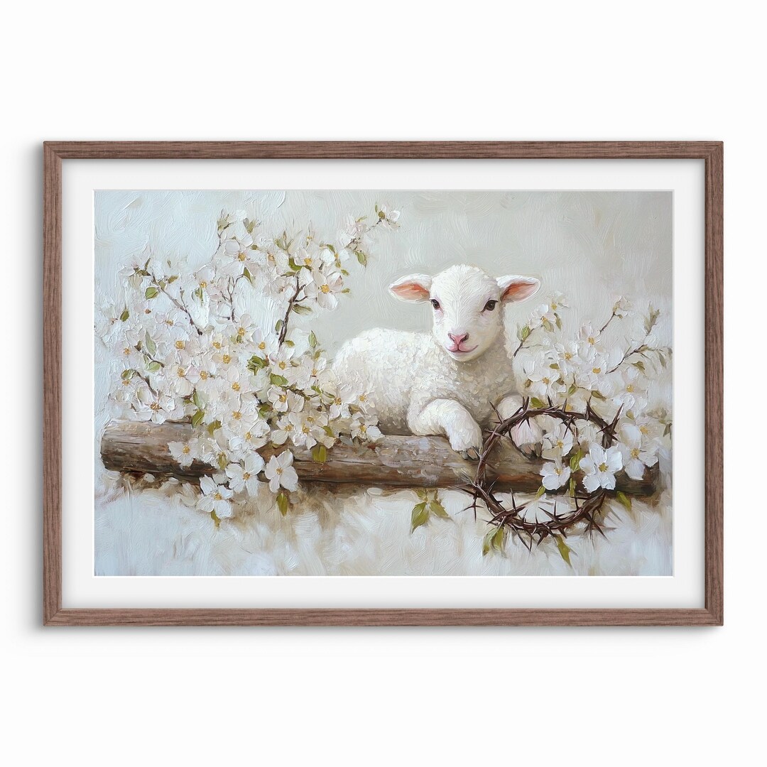 Easter Lamb Art Print: Dogwood Flowers, Christian Home Decor (digital ...