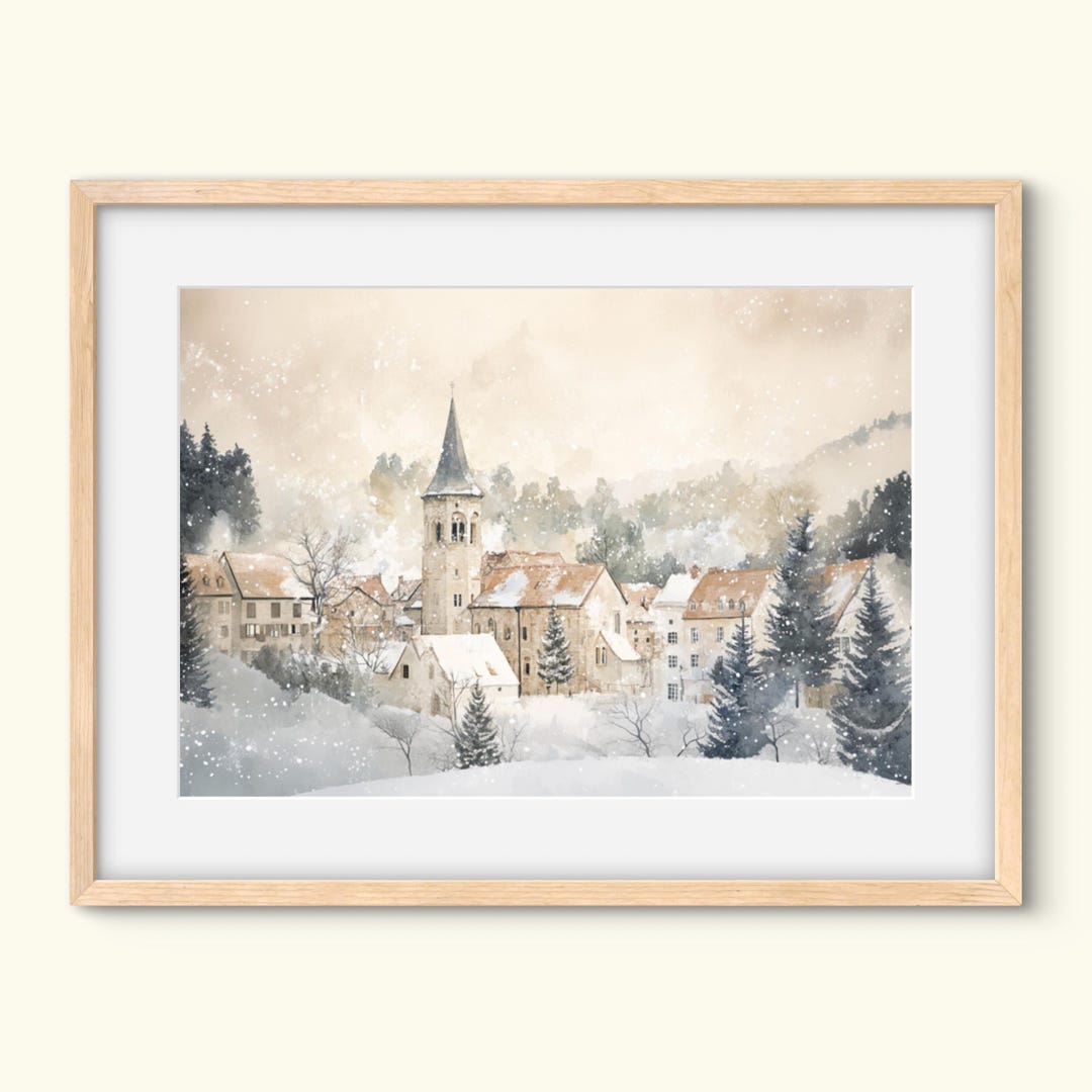 Vintage Christmas Town Print Printable Winter Wall Art Christmas ...