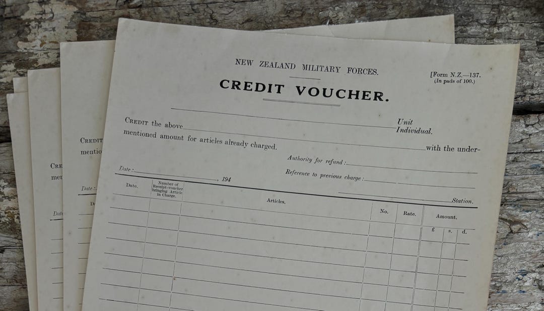 Vintage New Zealand Military Forces Credit Voucher Sheets, Form ...