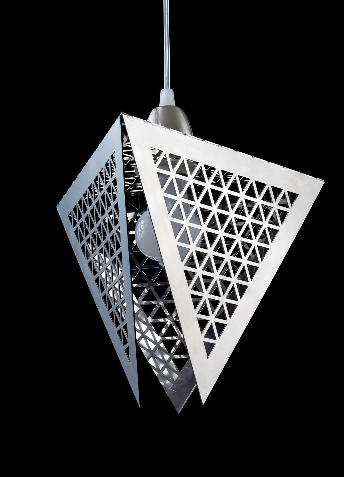 Geometric Triangle 3D Pendant Light Modern Gray and Gold Ceiling Light ...