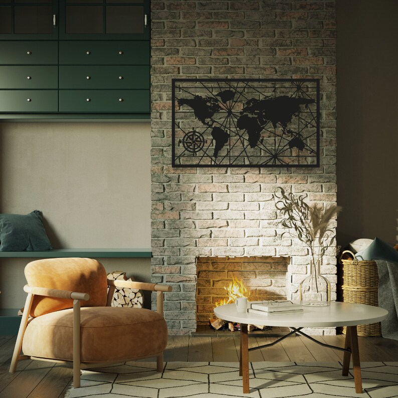 Handmade World Map Metal Wall Art Elegant and Modern Global Decor Piece ...