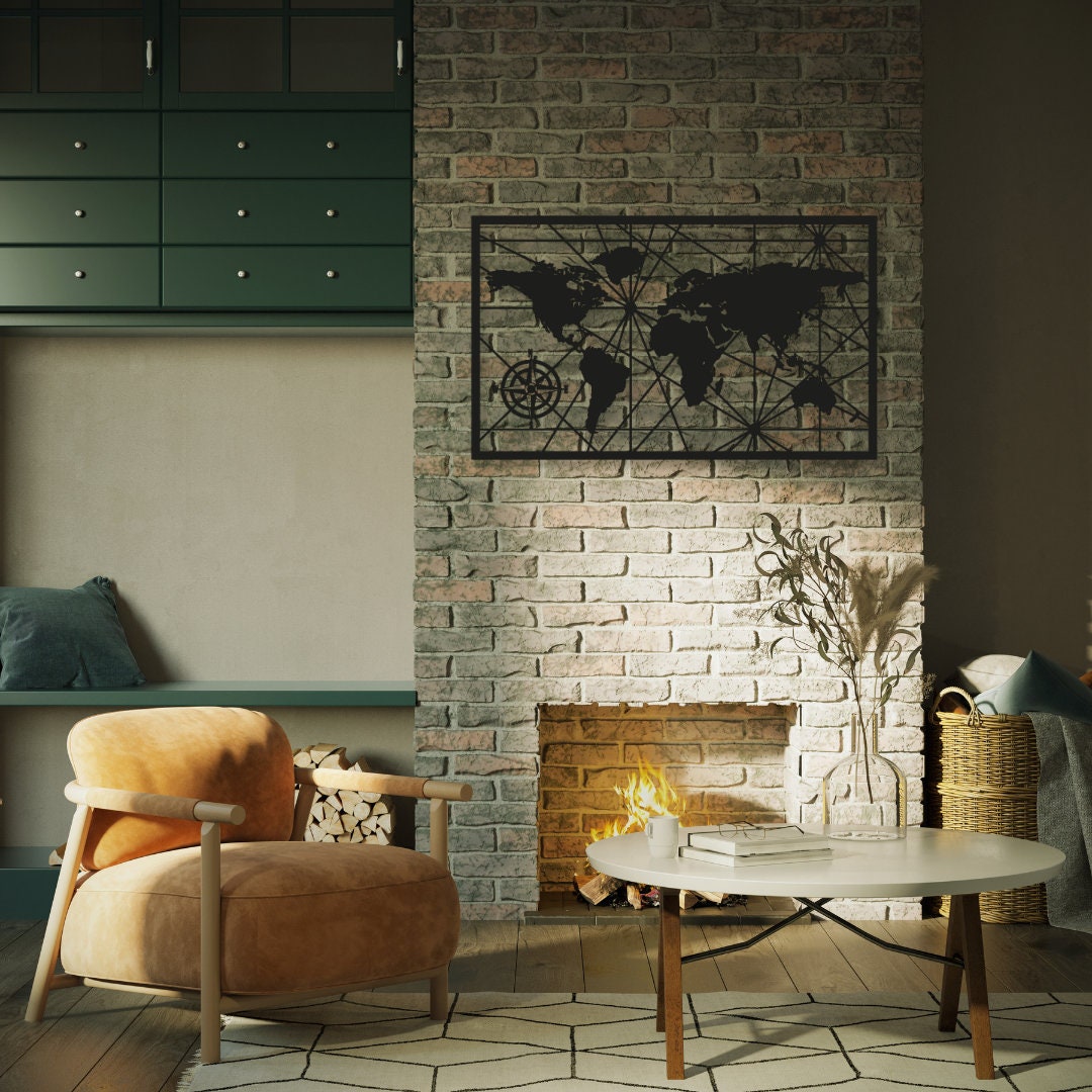 Handmade World Map Metal Wall Art Elegant and Modern Global Decor Piece ...