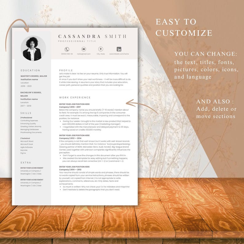 Resume Template Canva With Cover Letter, 1 Page Cv Template Canva + 2 ...