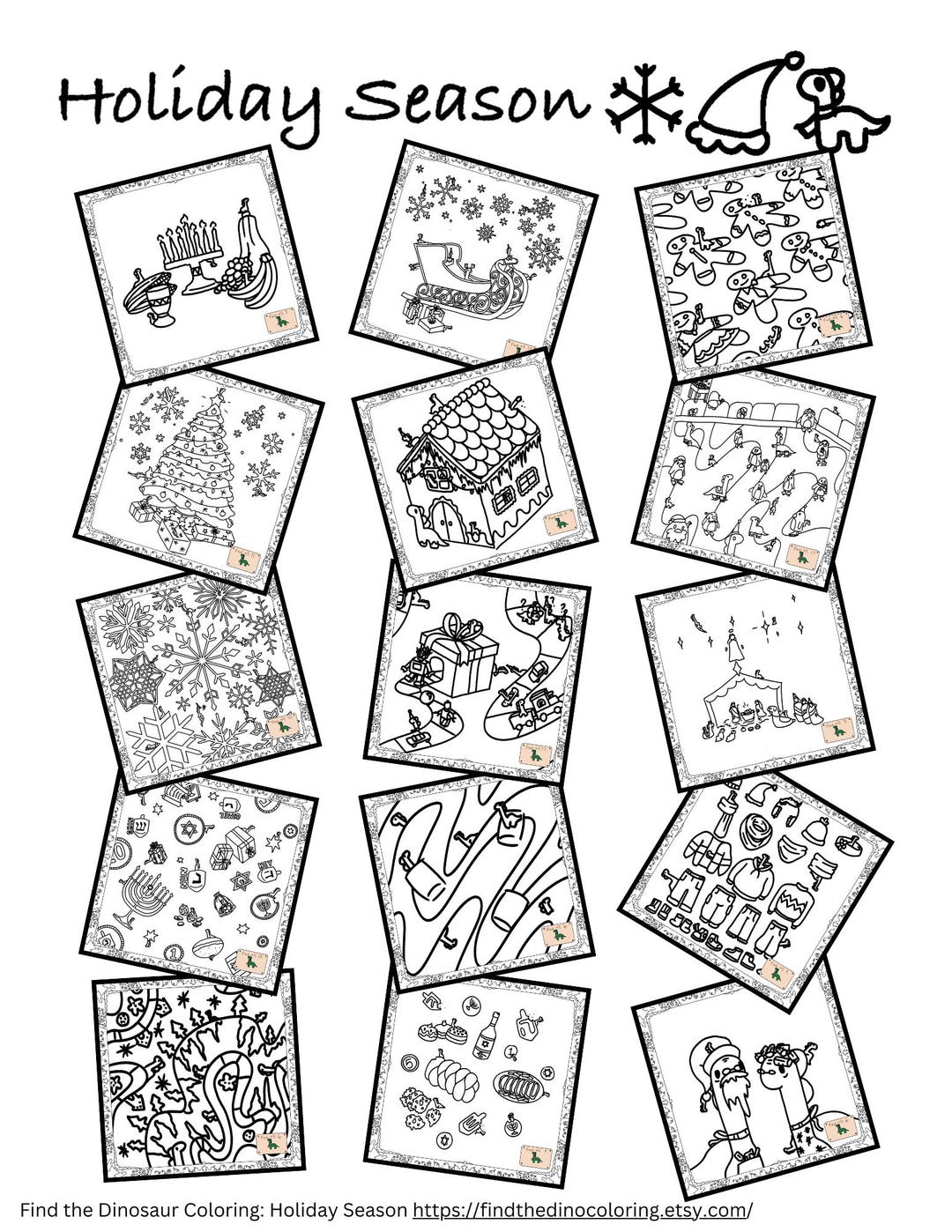 Holiday Season, Coloring Pages Download Find the Dinosaur Coloring - Etsy