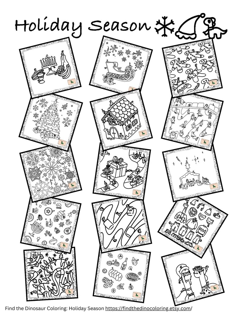 Holiday Season, Coloring Pages Download Find the Dinosaur Coloring - Etsy