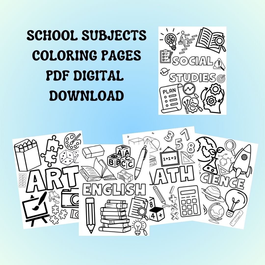 School Subjects Coloring Pages PDF Digital Download Printable Coloring ...