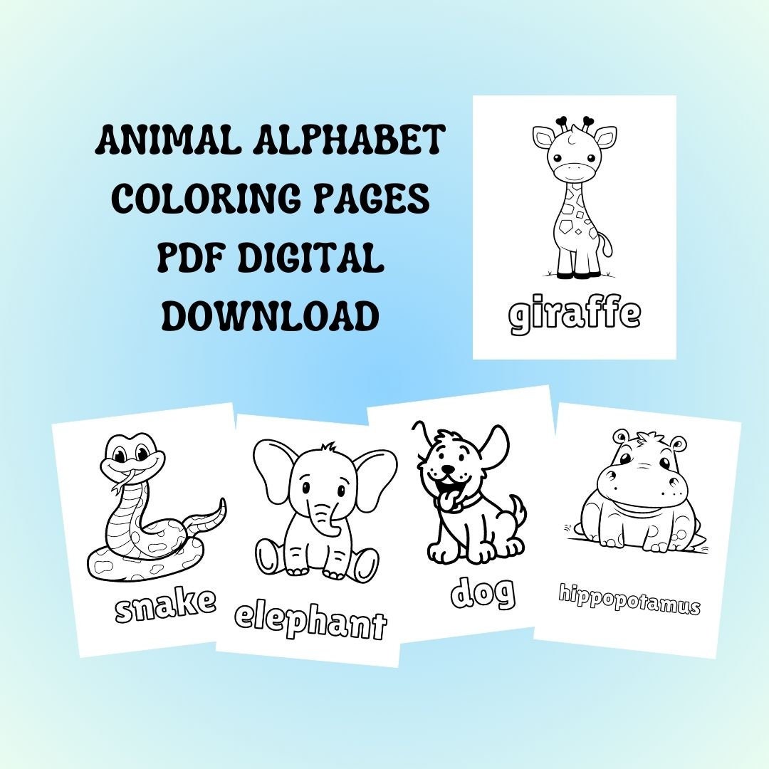 Animal Alphabet Kids Coloring Pages - Etsy