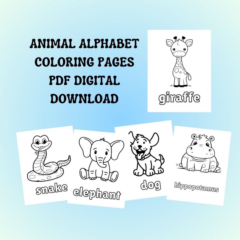 Animal Alphabet Kids Coloring Pages - Etsy