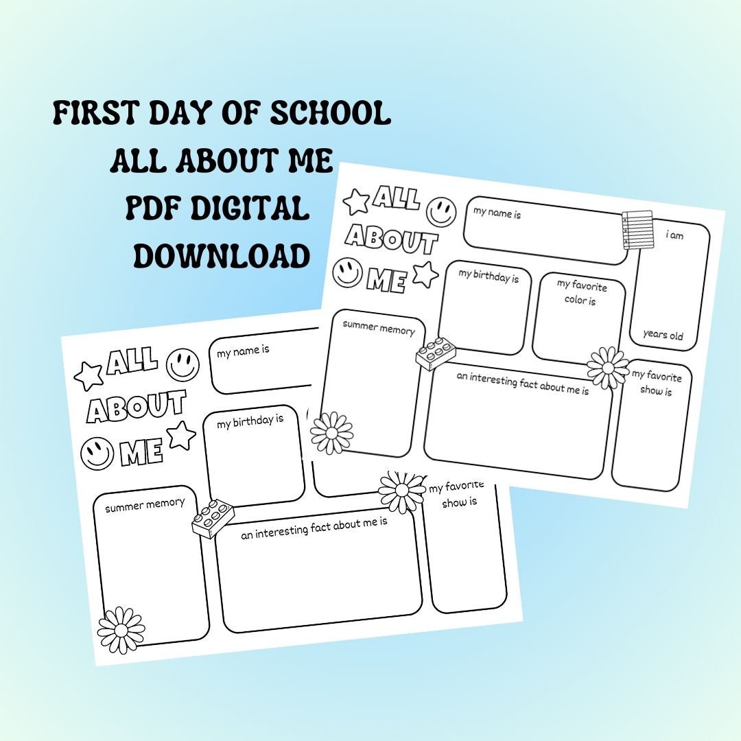 First Day of School All About Me PDF Digital Download Landscape ...
